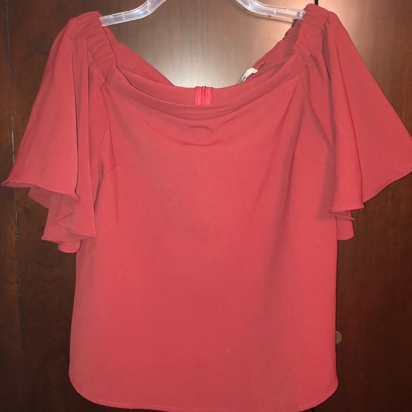 DO+BE | Tops | Deep Red Off The Shoulder Ruffle Sleeve Top | Poshmark